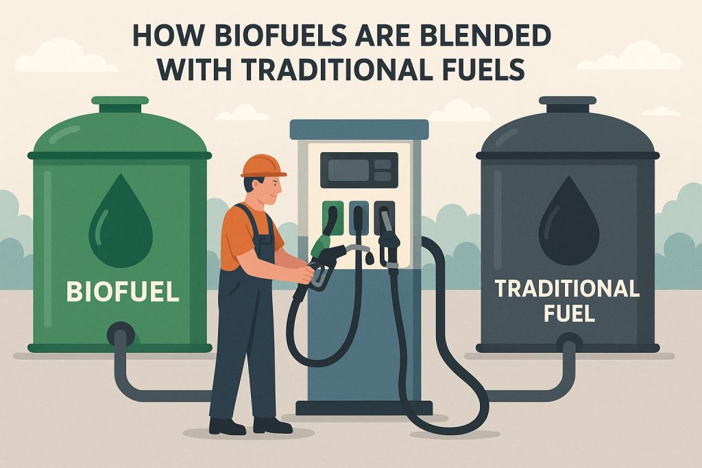 How biofuels are blended with traditional fuels.